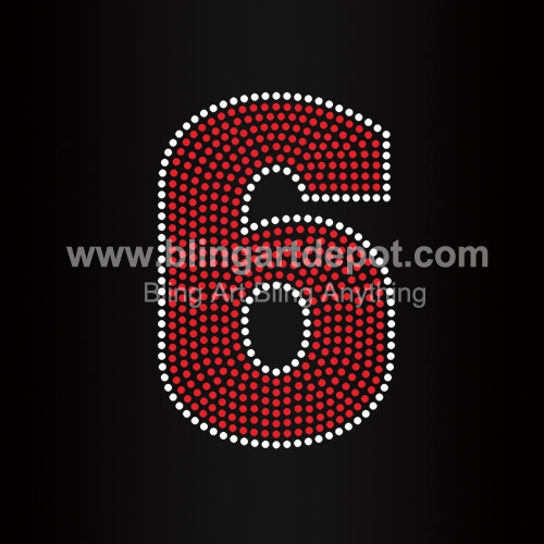 Number Six Rhinestone Heat Transfers for sports wear decoration.