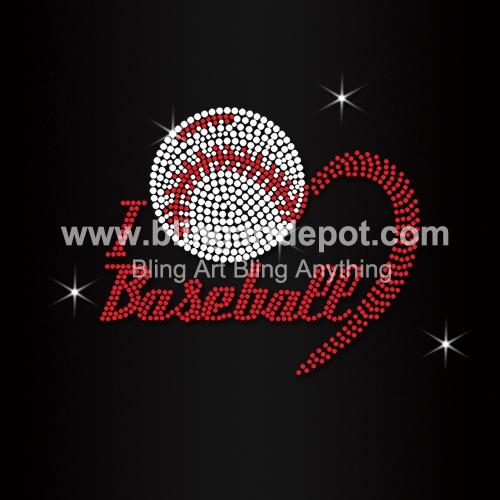 I Love Baseball Rhinestone Iron On Transfers For sport wears